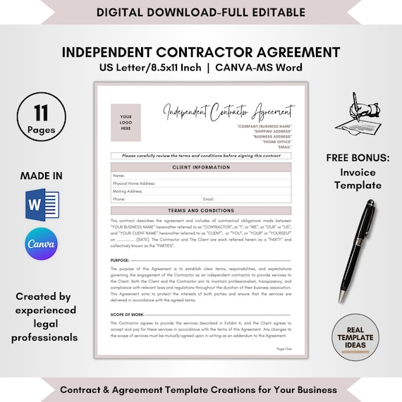 Professional Independent Contractor Agreement Free Downloadable Template