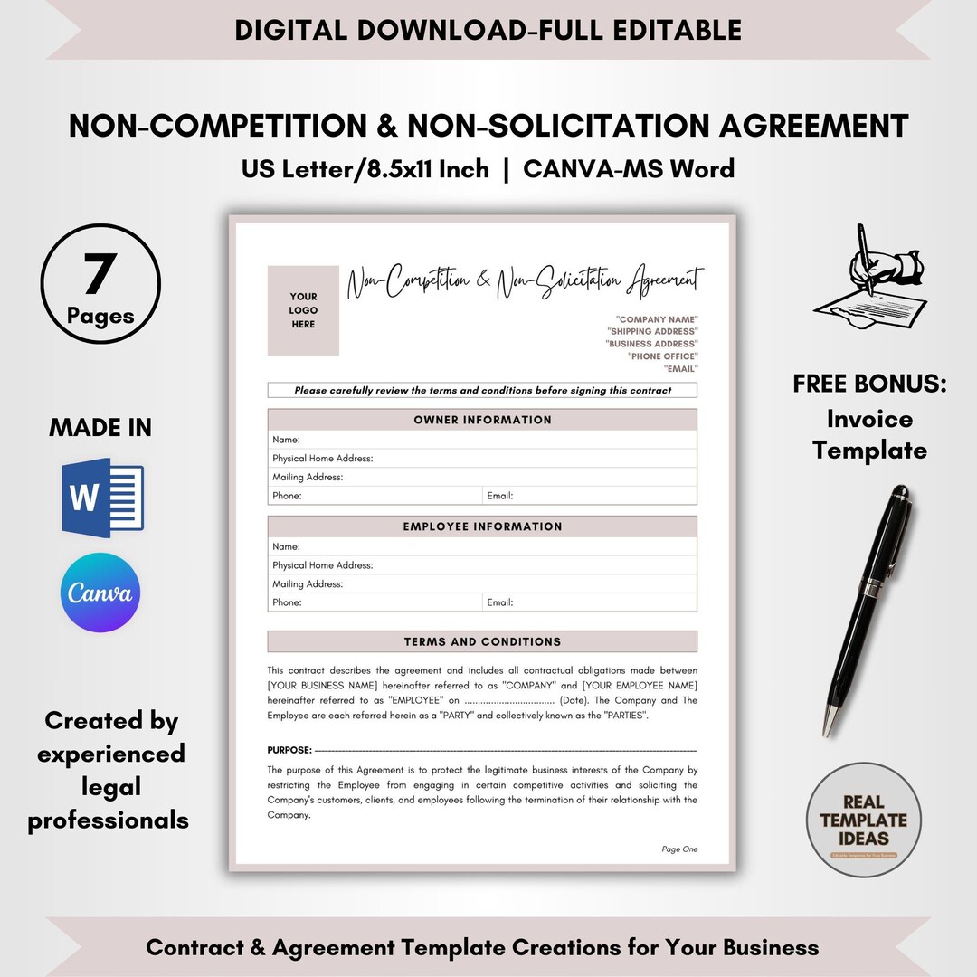 Non-competition & Non-solicitation Agreement Template, 7 Pages DIY ...