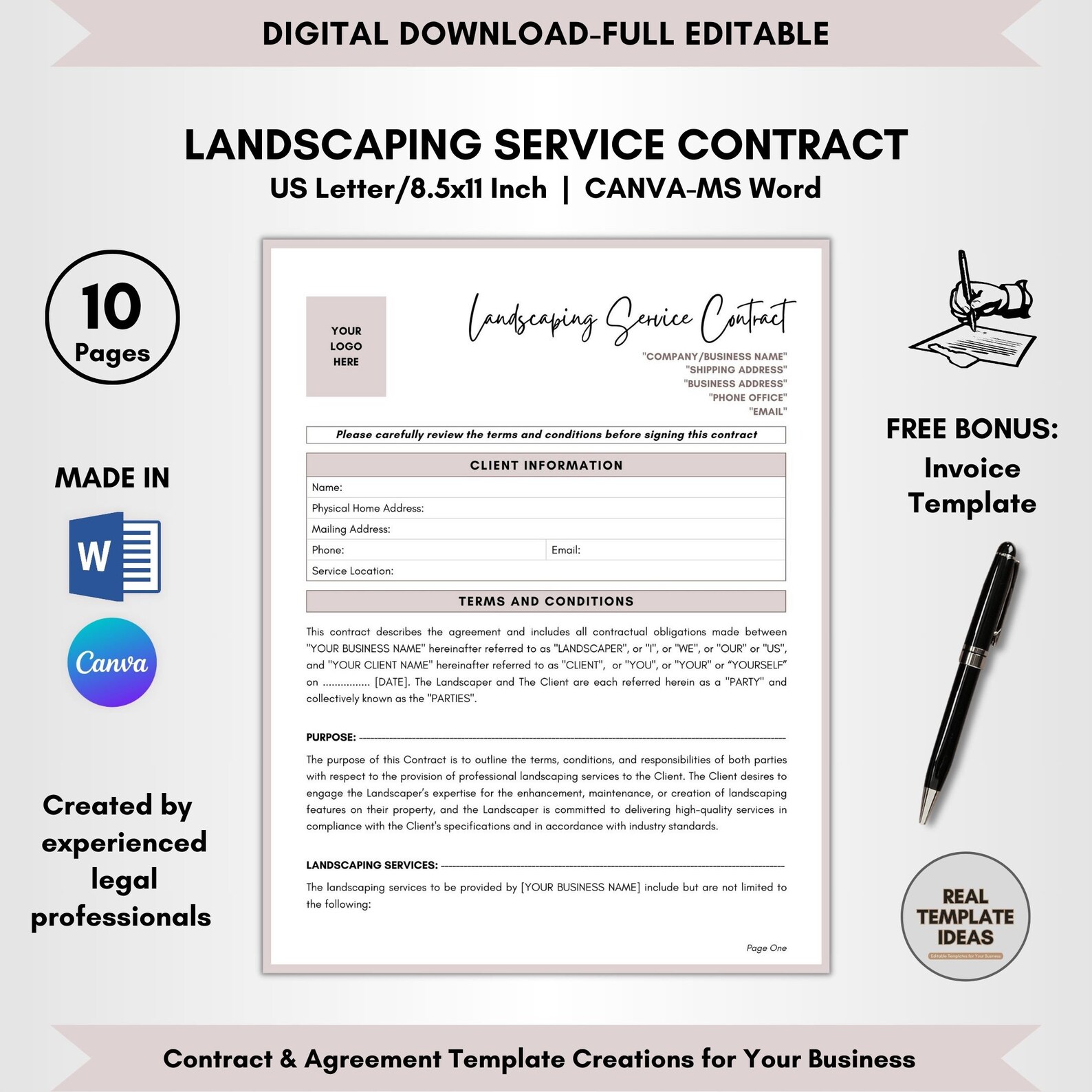 Landscaping Service Contract Template: DIY Editable Agreement (digital ...