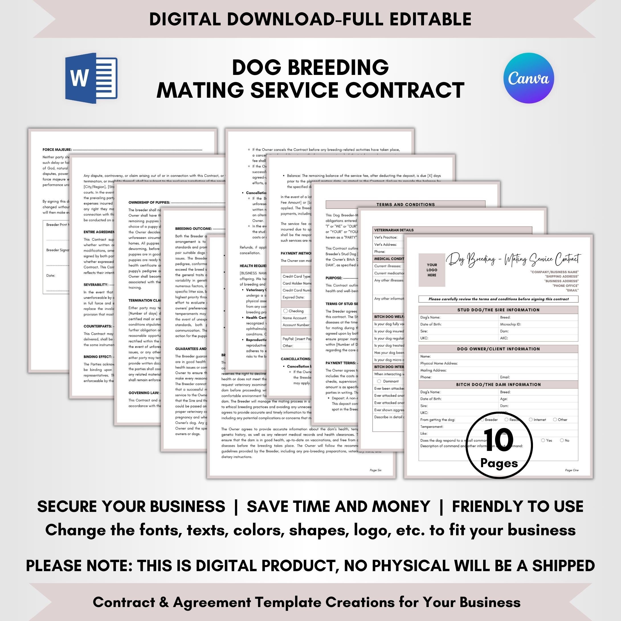 Dog Breeding Contract Template Bundle, 7 Dog Breeder Contract Terms ...
