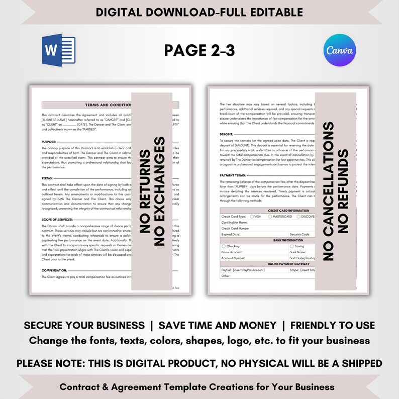Event Dancer Service Contract Template, 11 Pages DIY Editable, Dance ...