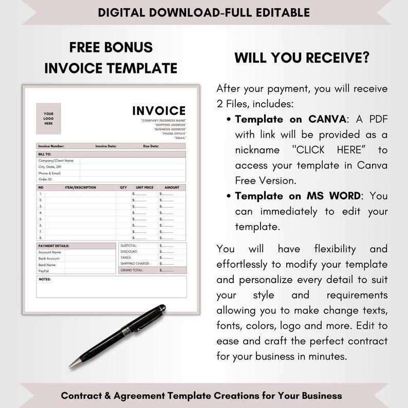 Wedding Stationery Contract Template: DIY Editable, 12 Pages (canva ...