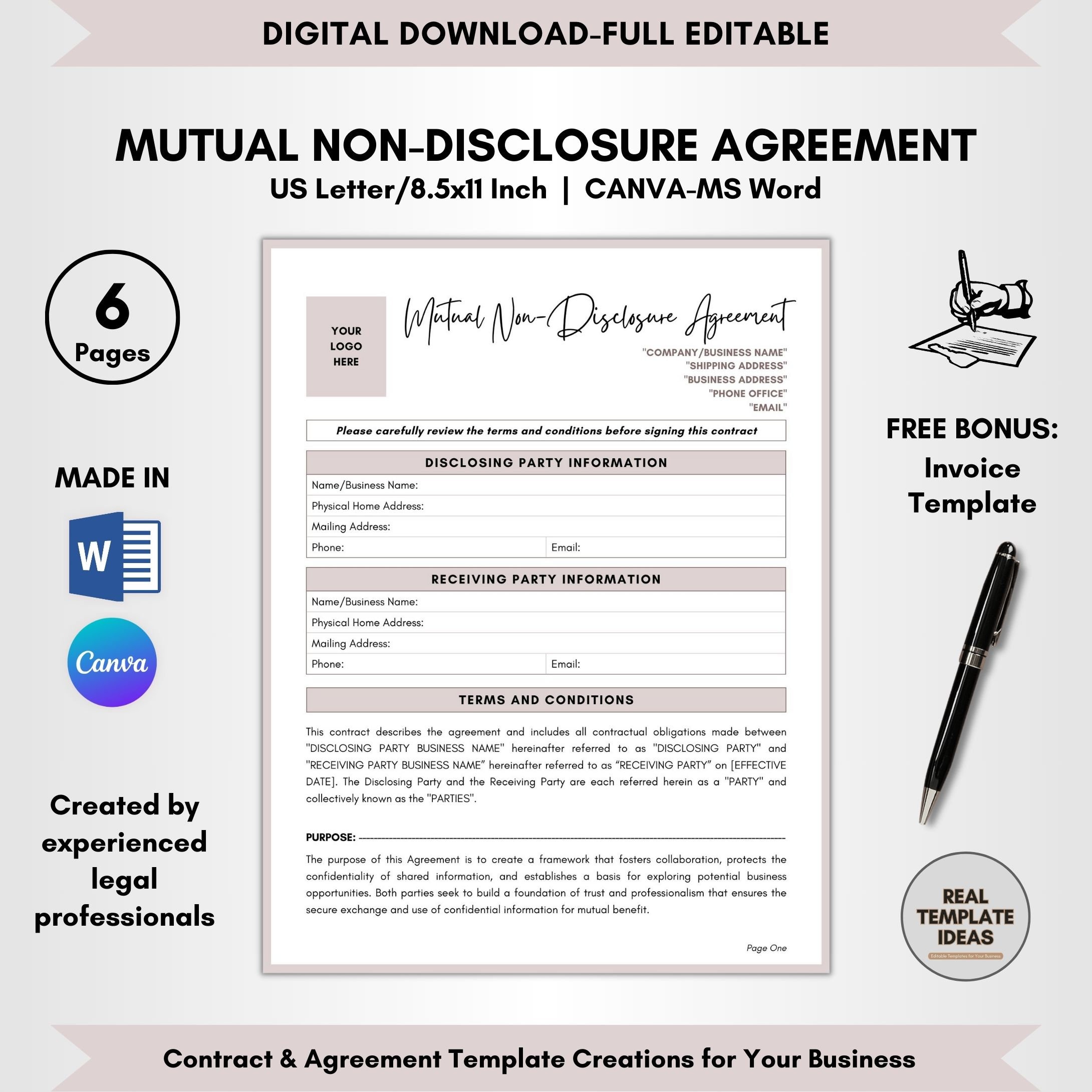 Mutual Non-disclosure Agreement Template: DIY Editable NDA (digital ...