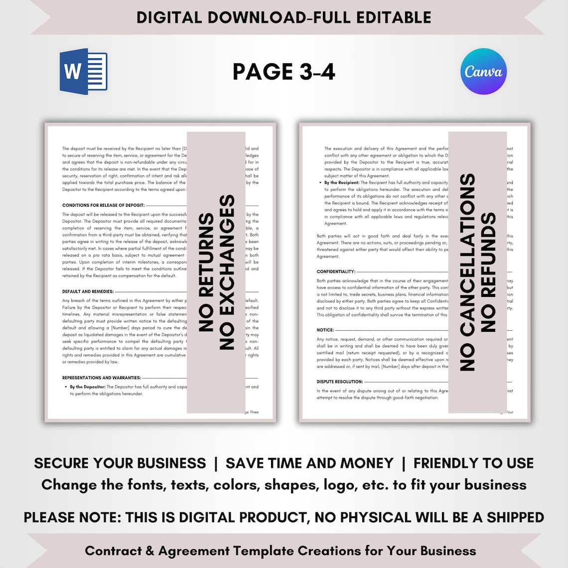 Non-refundable Deposit Agreement Template: DIY Editable (canva & MS ...
