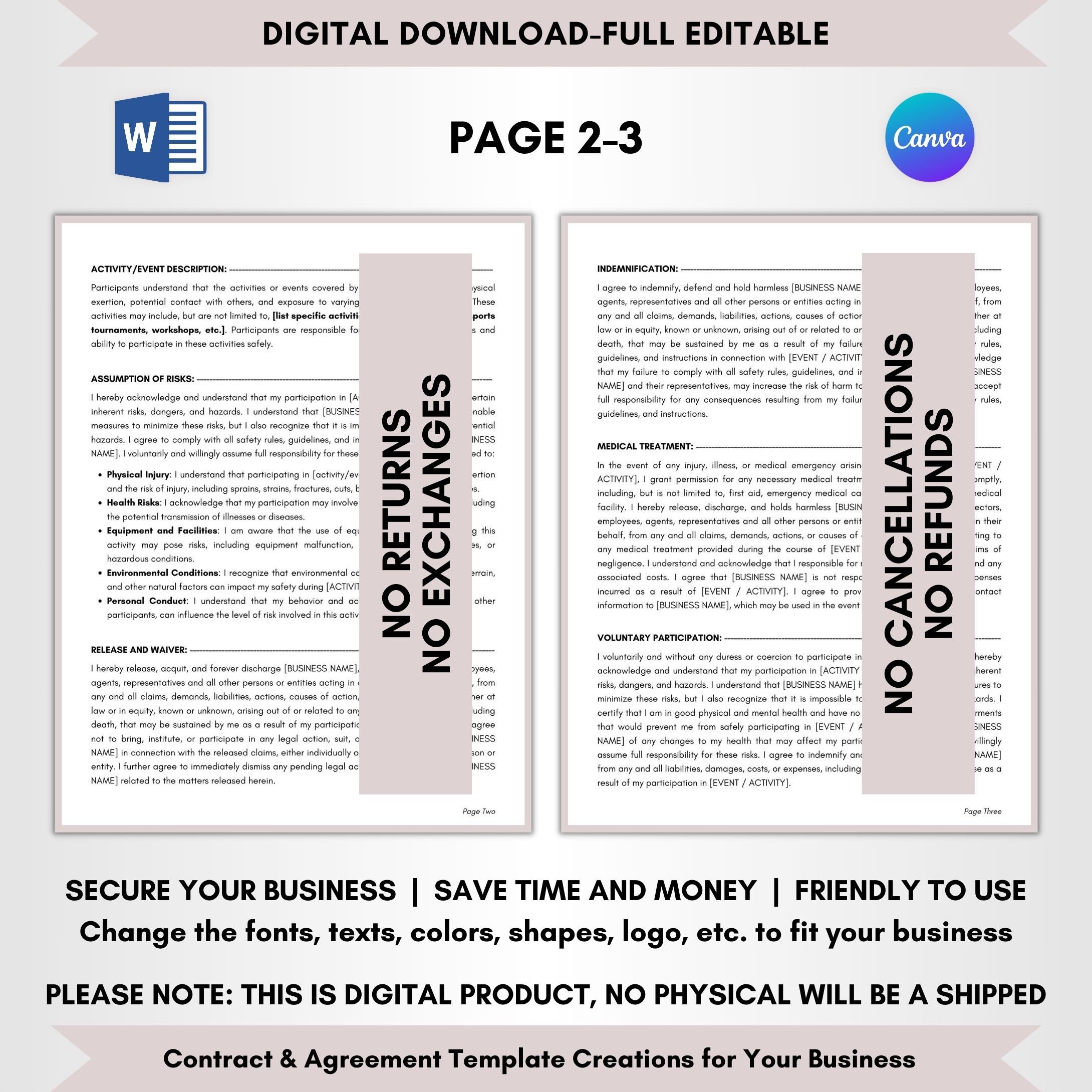 General Liability Waiver Template, 5 Pages DIY Editable, General ...