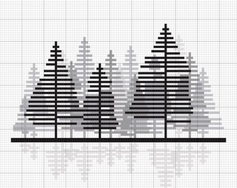 Tree Monochrome Cross Stitch Pattern Large Tree Counted Cross Stitch ...