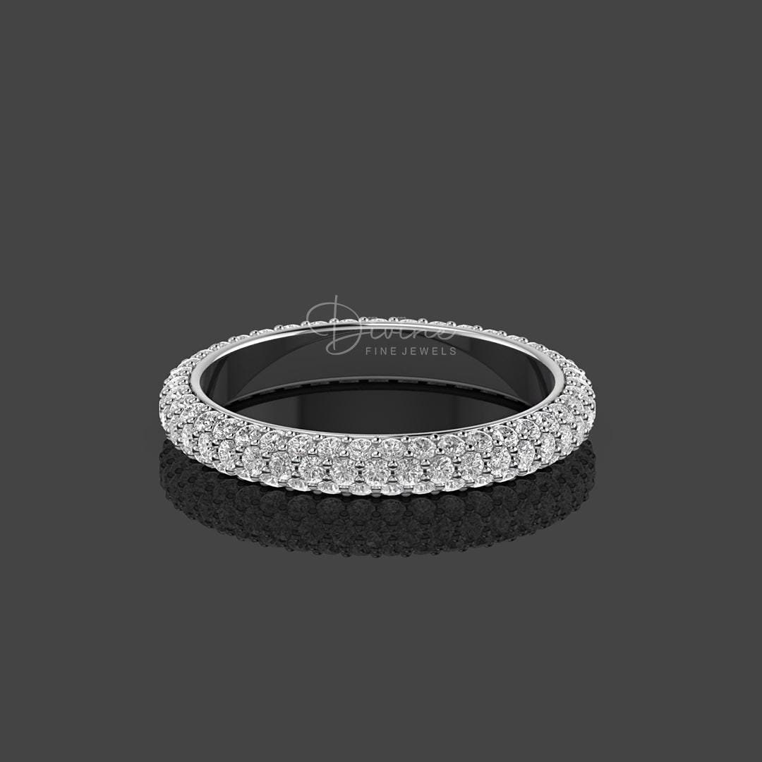 Micro Pave Stacking Wedding Band, 3 Sided Pave Anniversary Band, Three ...