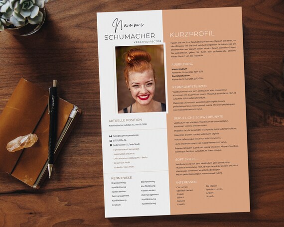 Lebenslauf Vorlage Deutsch Mit Kurzprofil 1 Seite - Etsy