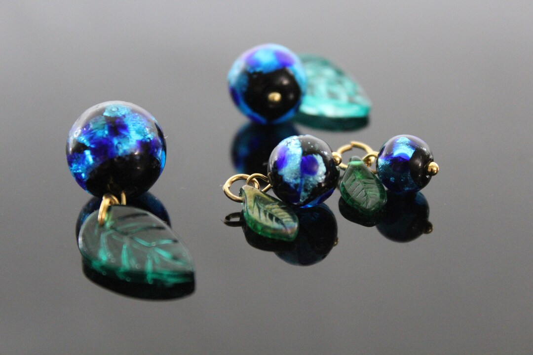 Glass Blueberry Charms for Jewelry Making With Silver and Gold Hooks ...
