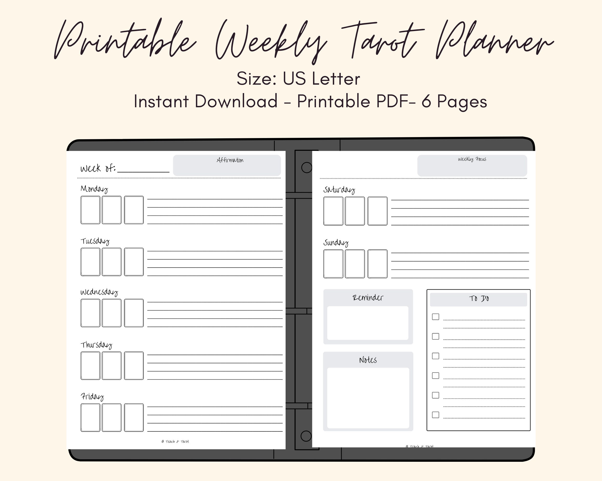Tarot Spread Planner Bundle | Printable Tarot Journal | Weekly Monthly ...