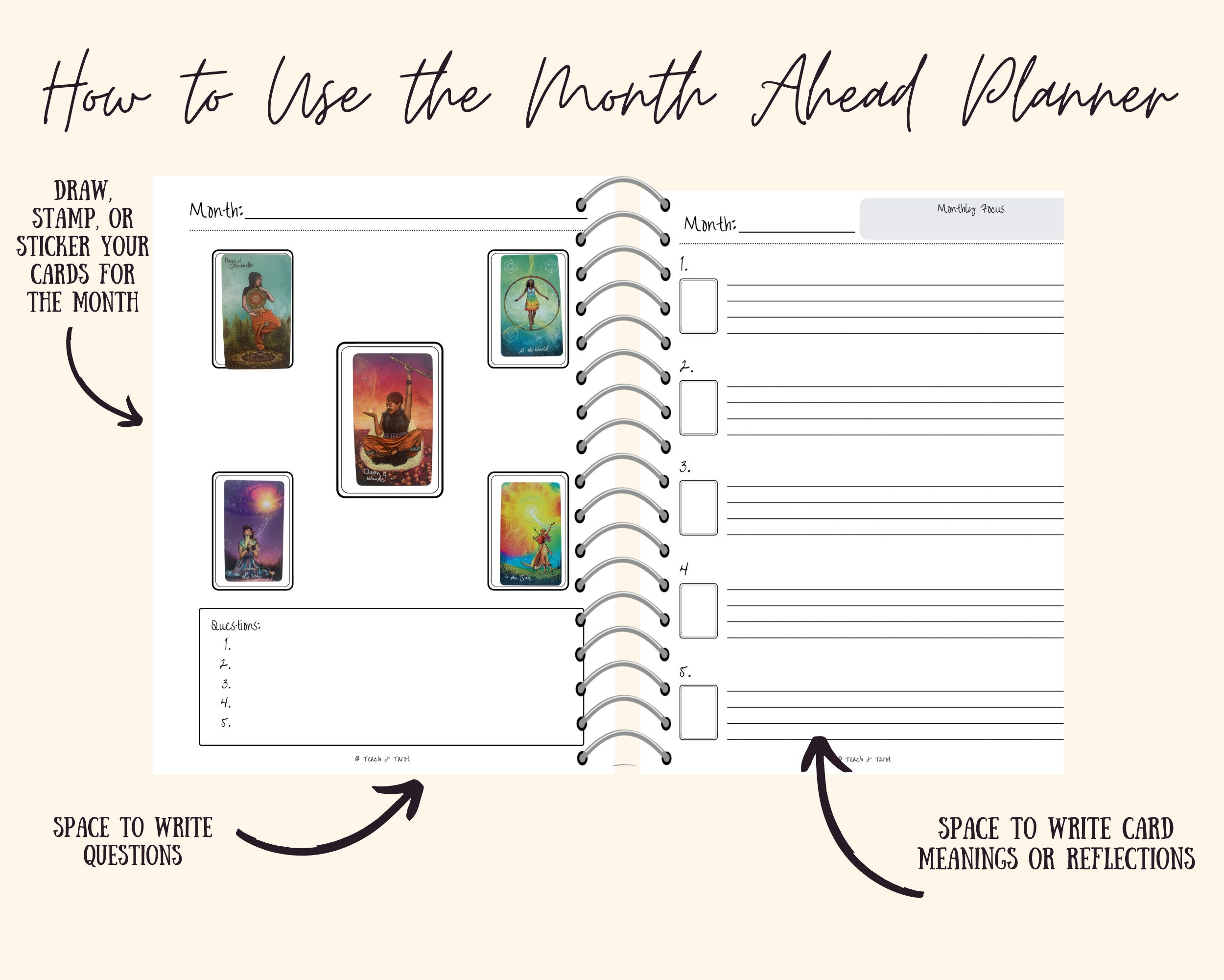 Tarot Spread Planner Bundle Printable Tarot Journal Weekly Monthly ...