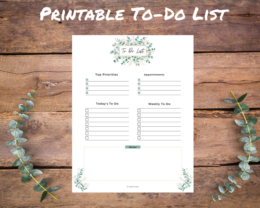 Eucalyptus To-do List Printable | Modern Daily Planner (instant ...