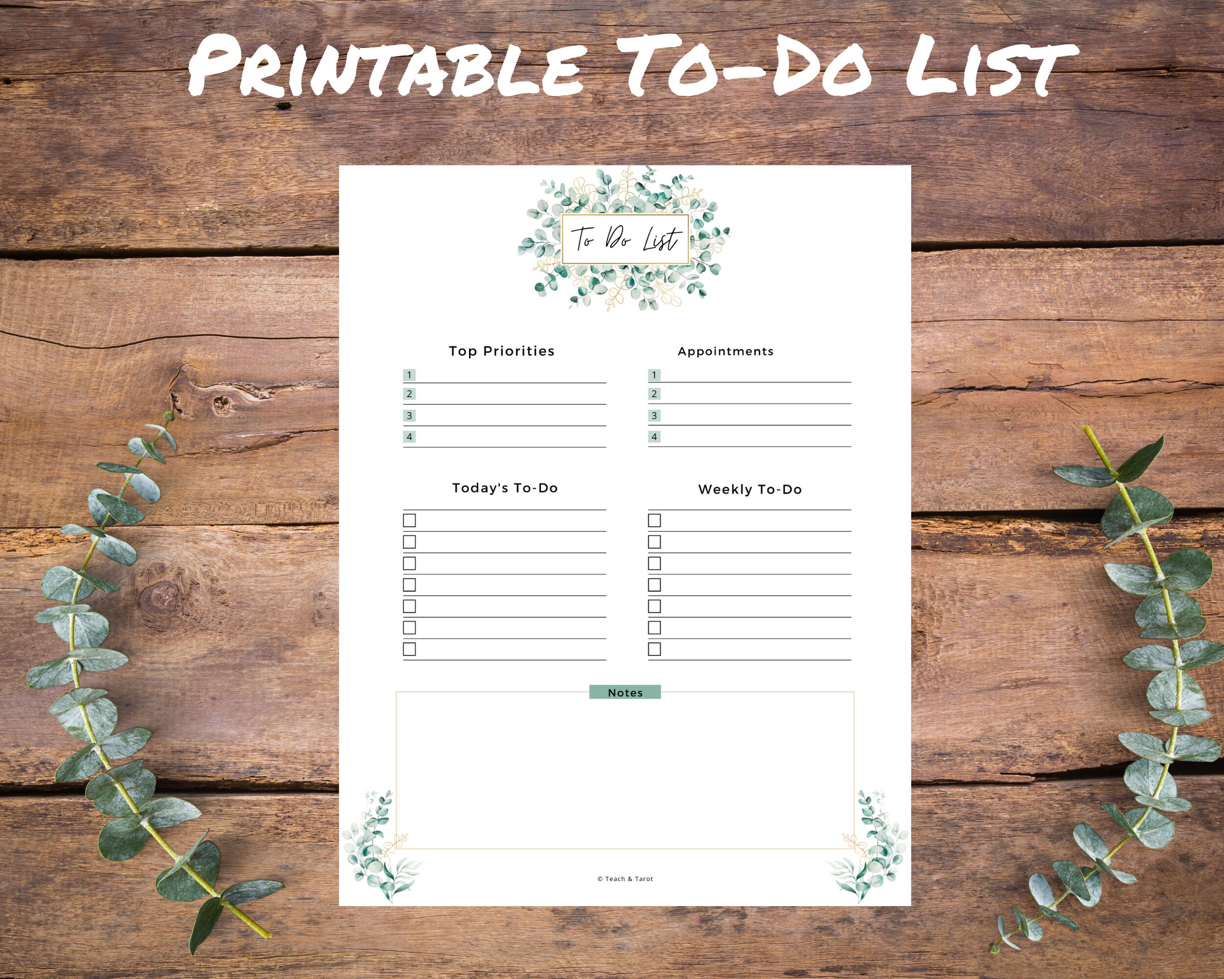 Eucalyptus To-do List Printable | Modern Daily Planner (instant ...