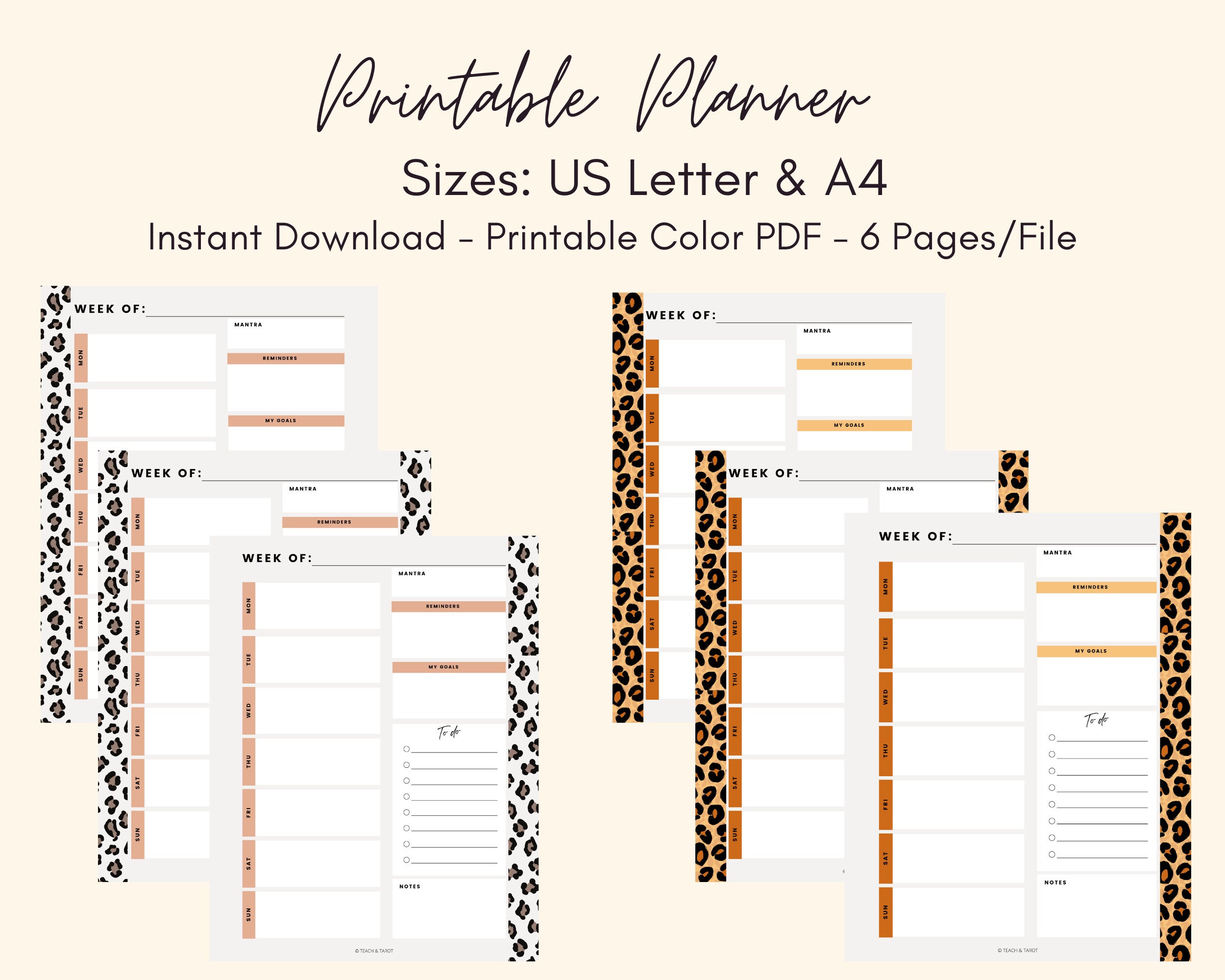 Weekly Cheetah Print Planner Printable Leopard Print Planner Weekly ...