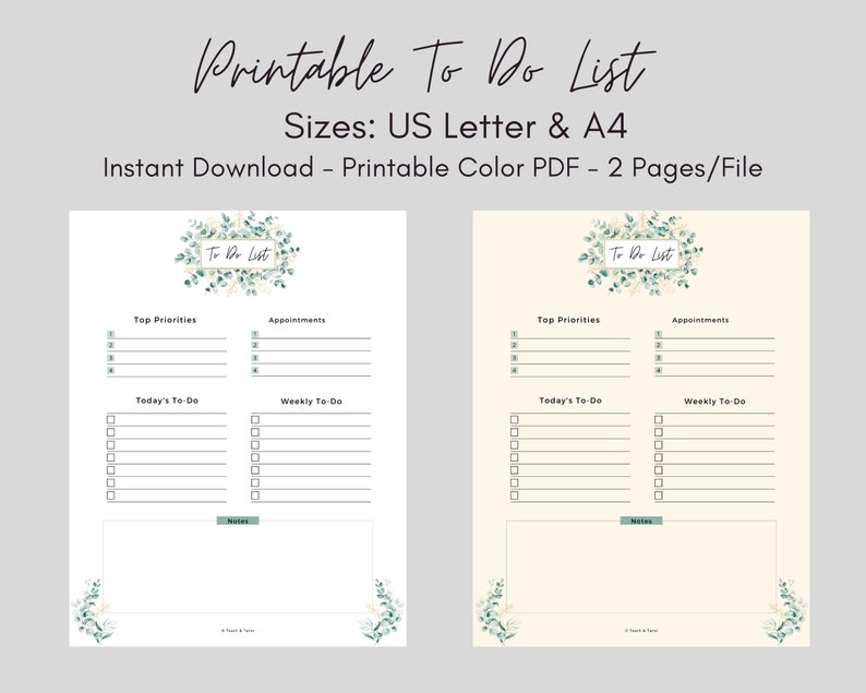 Eucalyptus To-do List Printable | Modern Daily Planner (instant ...