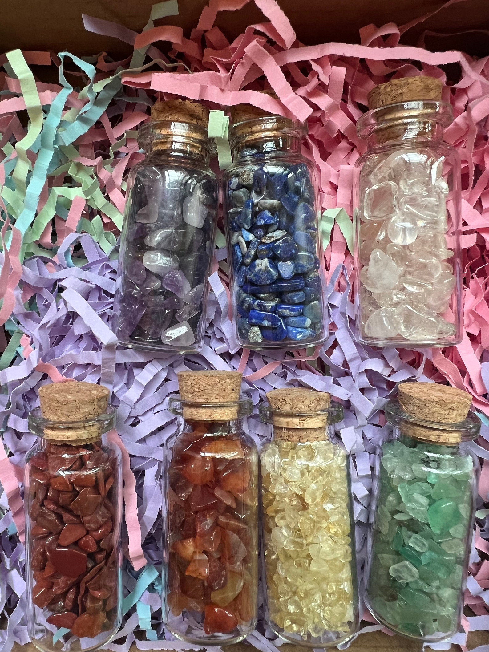 7 Chakra Mini Crystal Glass Jar Set | Crystal Gift | Gemstone Jar ...