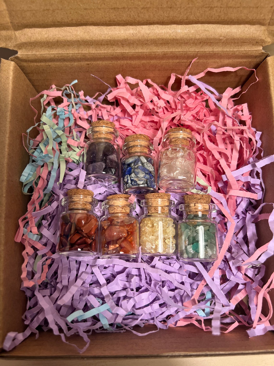 7 Chakra Mini Crystal Glass Jar Set Crystal Gift Gemstone - Etsy