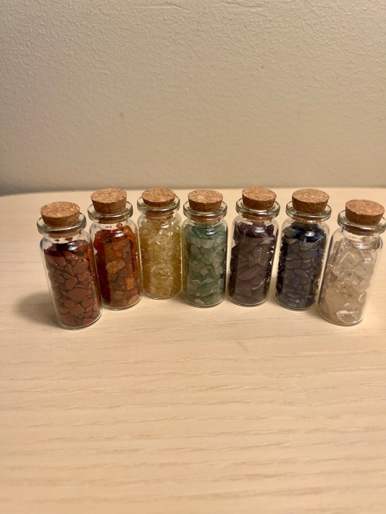7 Chakra Mini Crystal Glass Jar Set Crystal Gift Gemstone - Etsy