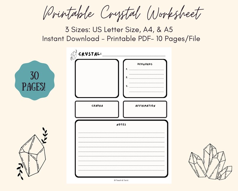 Crystal Worksheet Bundle | Printable Crystal Journal | Crystal Workbook ...
