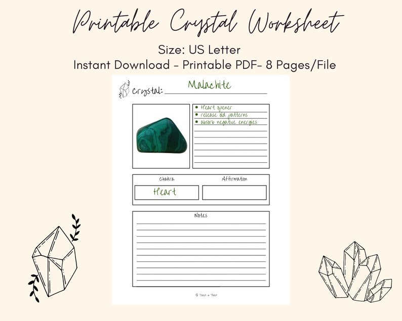 Crystal Fact Worksheet Printable Crystal Planner Journal Crystal Study ...