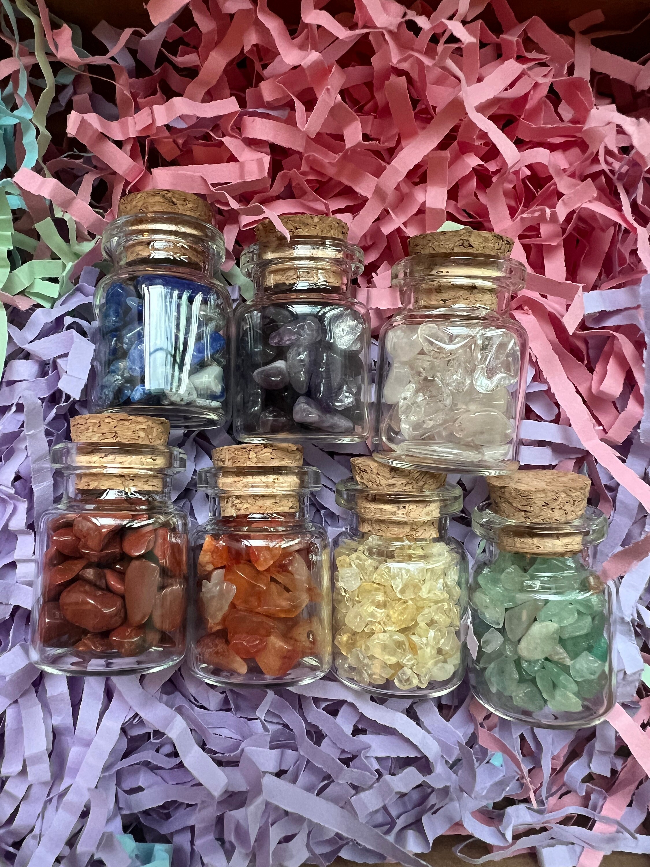 7 Chakra Mini Crystal Glass Jar Set | Crystal Gift | Gemstone Jar ...