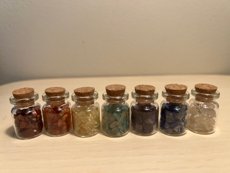 7 Chakra Mini Crystal Glass Jar Set | Crystal Gift | Gemstone Jar ...