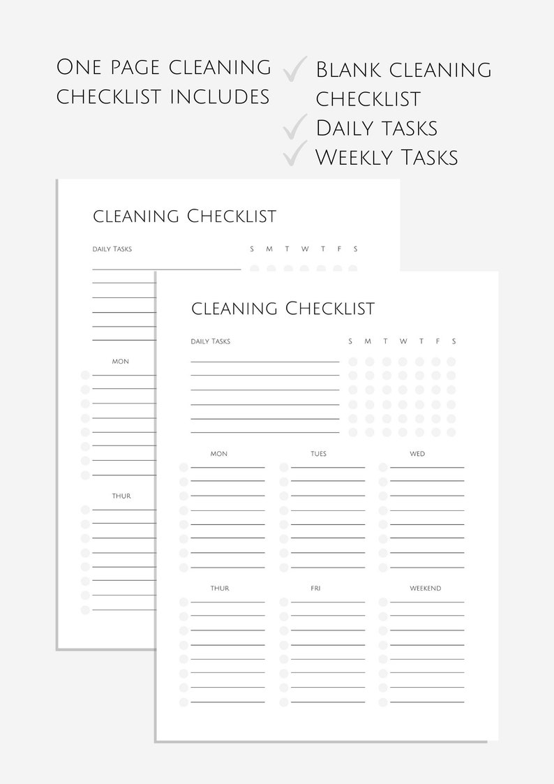 A4 Cleaning Checklist, Weekly Cleaning Checklist, Weekly Cleaning ...