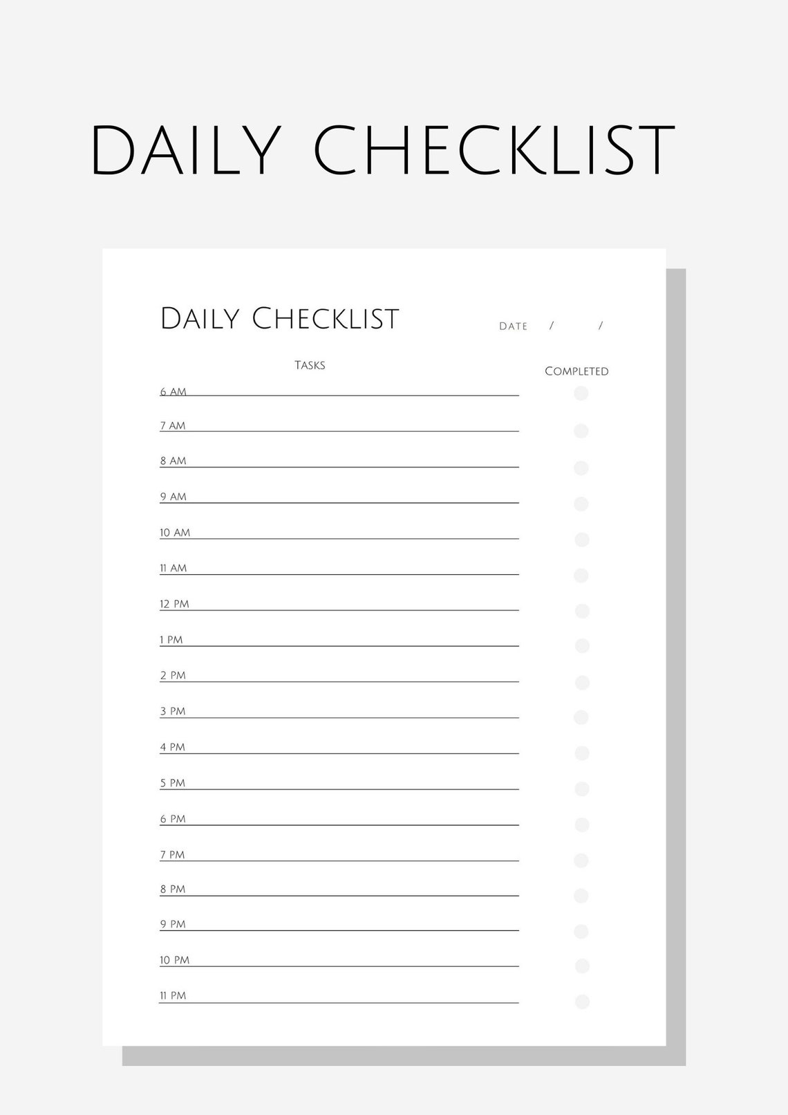 A4 Daily Checklist, Timed Daily Checklist, Daily To-do List, Printable ...