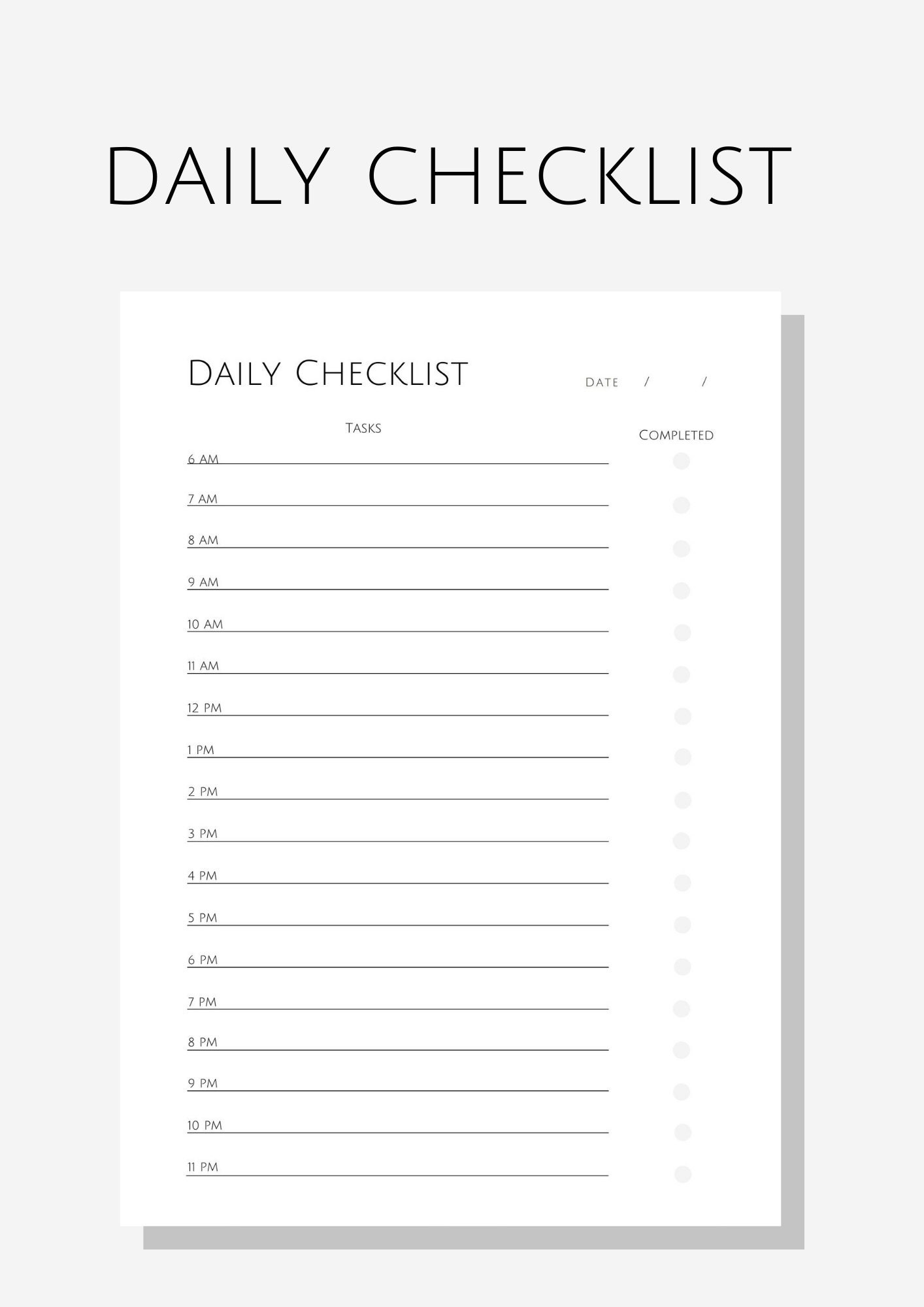 A4 Daily Checklist, Timed Daily Checklist, Daily To-do List, Printable ...