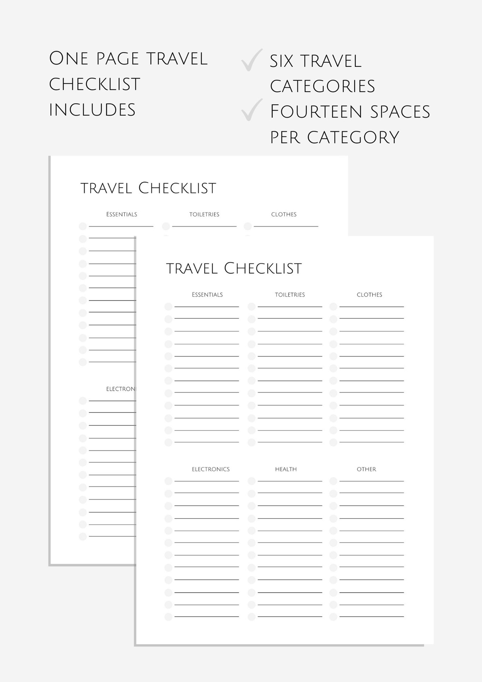 A4 Travel Checklist, Printable Travel Planner, Packing List, Trip ...