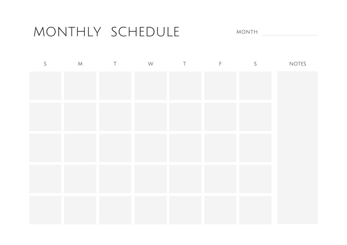 A4 Monthly Schedule, Blank Monthly Calendar, Printable Monthly Planner ...