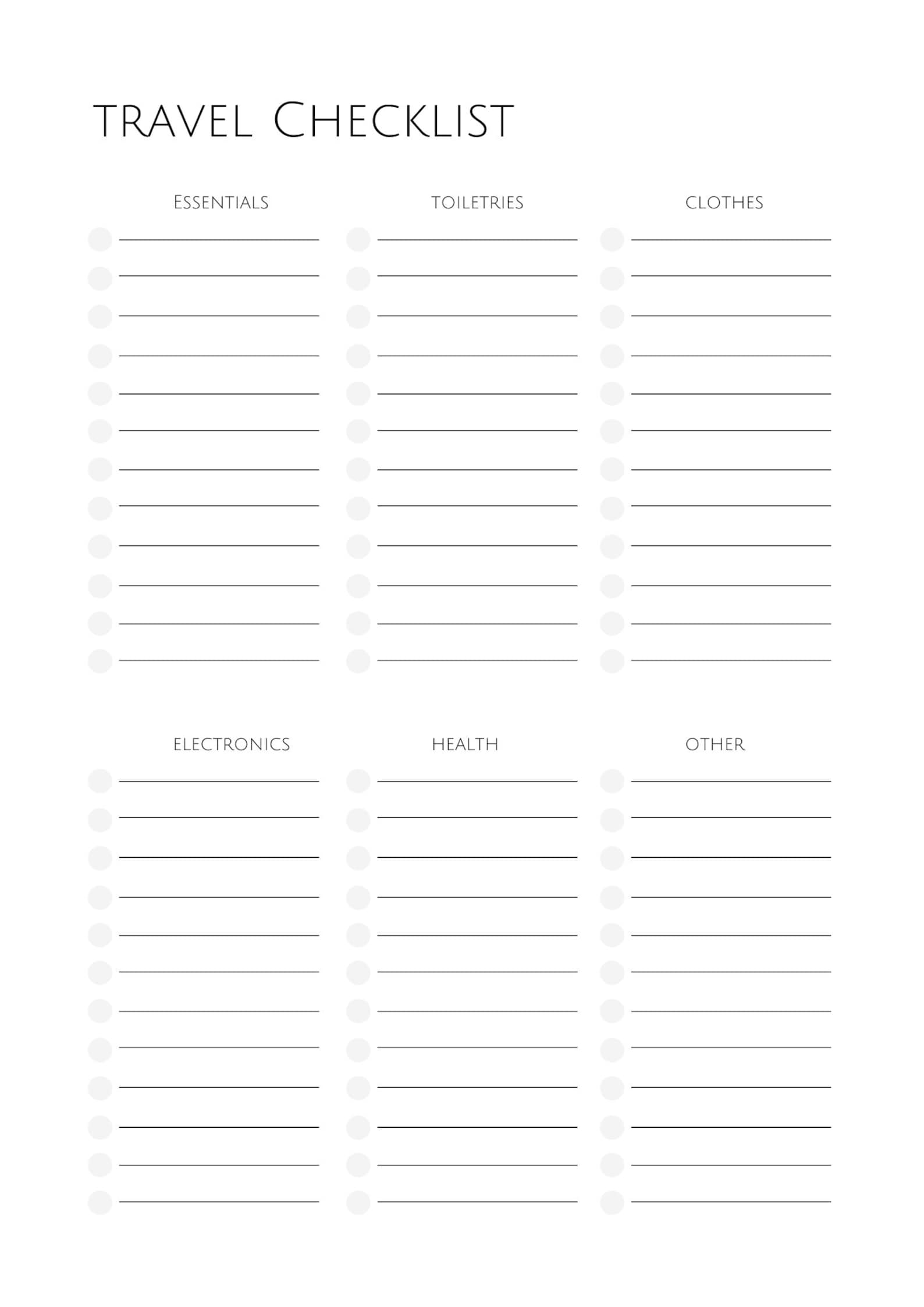 A4 Travel Checklist, Printable Travel Planner, Packing List, Trip ...
