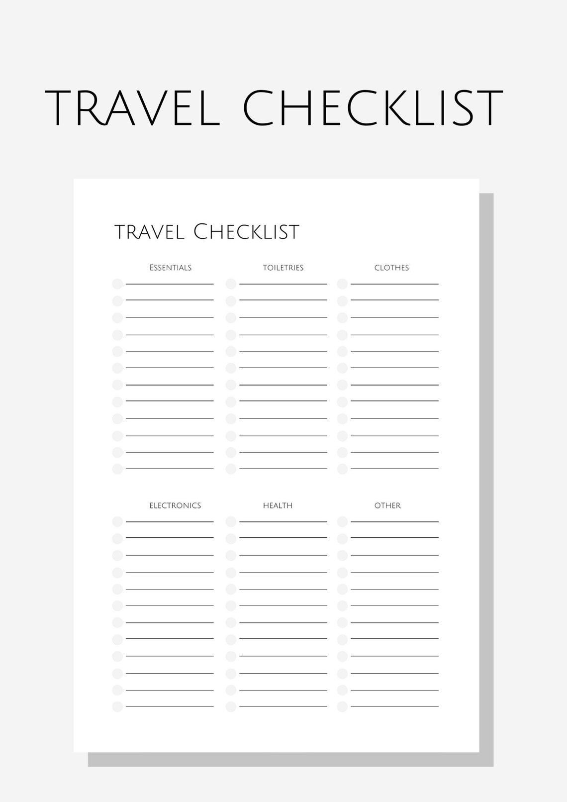 A4 Travel Checklist, Printable Travel Planner, Packing List, Trip ...