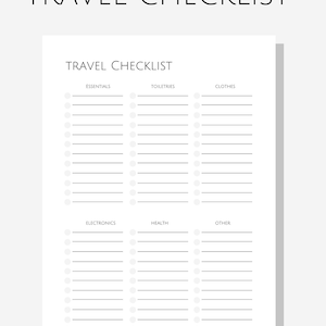 A4 Travel Checklist, Printable Travel Planner, Packing List, Trip ...