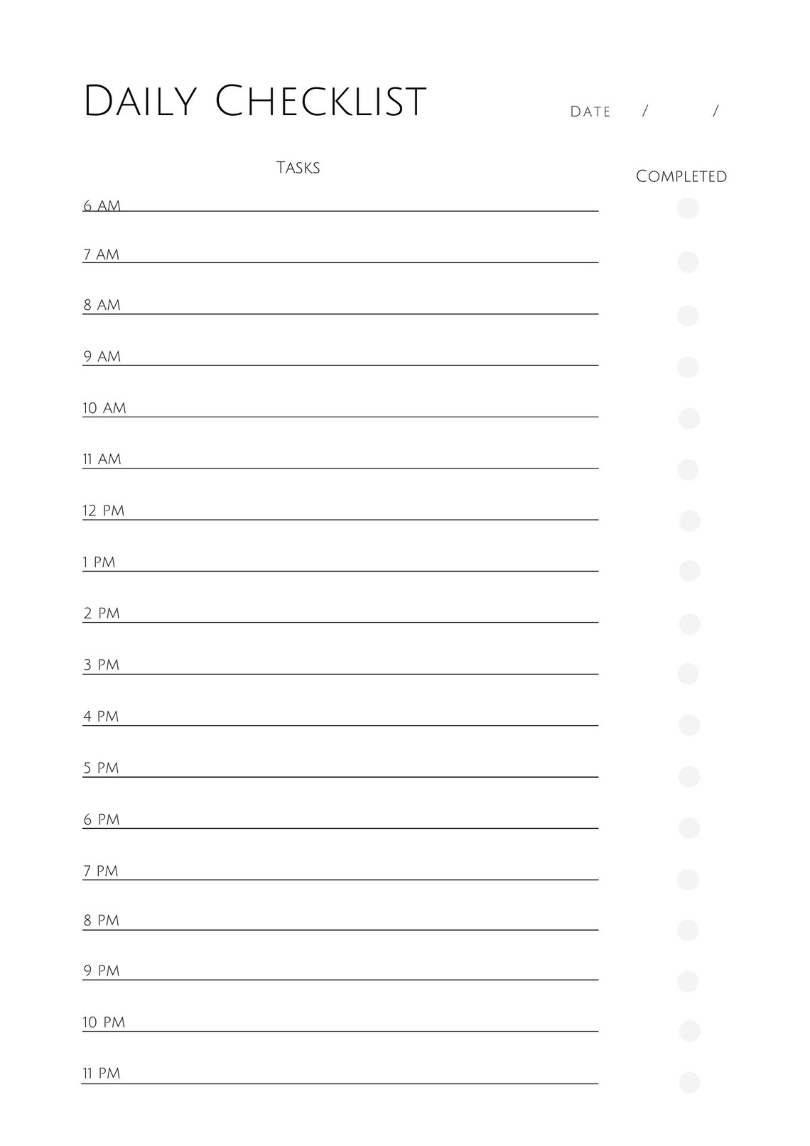 A4 Daily Checklist, Timed Daily Checklist, Daily To-do List, Printable ...