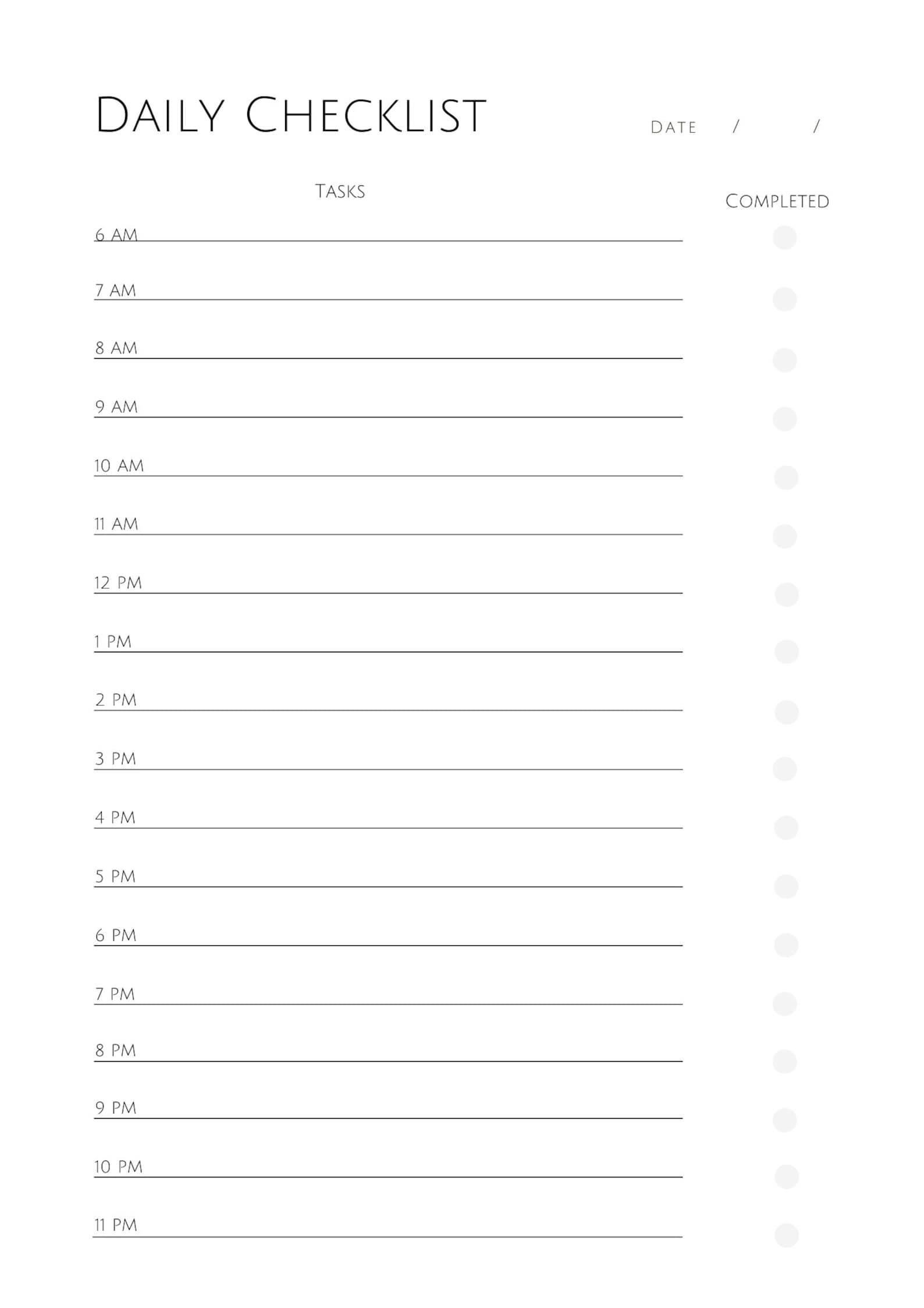 A4 Daily Checklist, Timed Daily Checklist, Daily To-do List, Printable ...