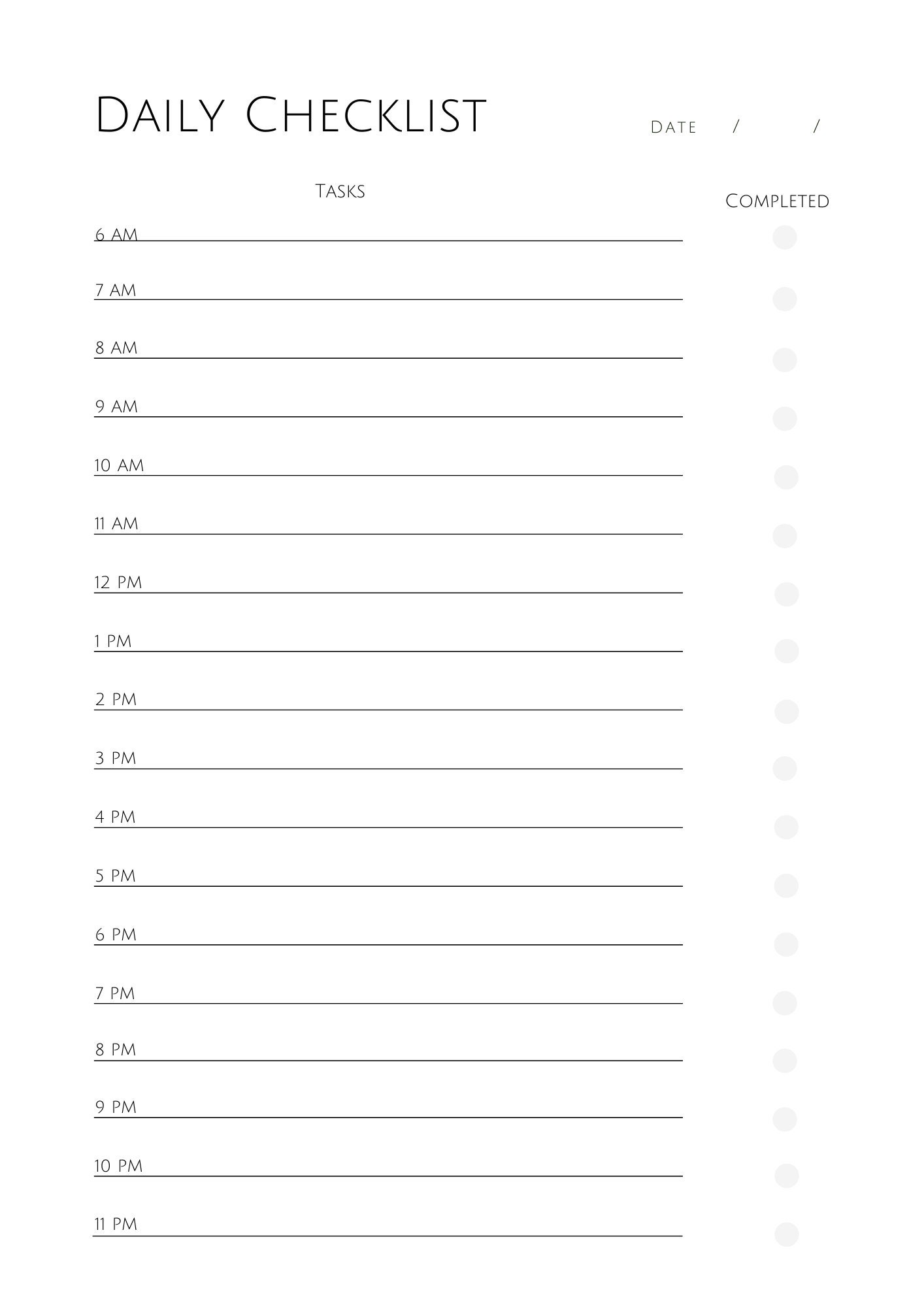 A4 Daily Checklist, Timed Daily Checklist, Daily To-do List, Printable ...