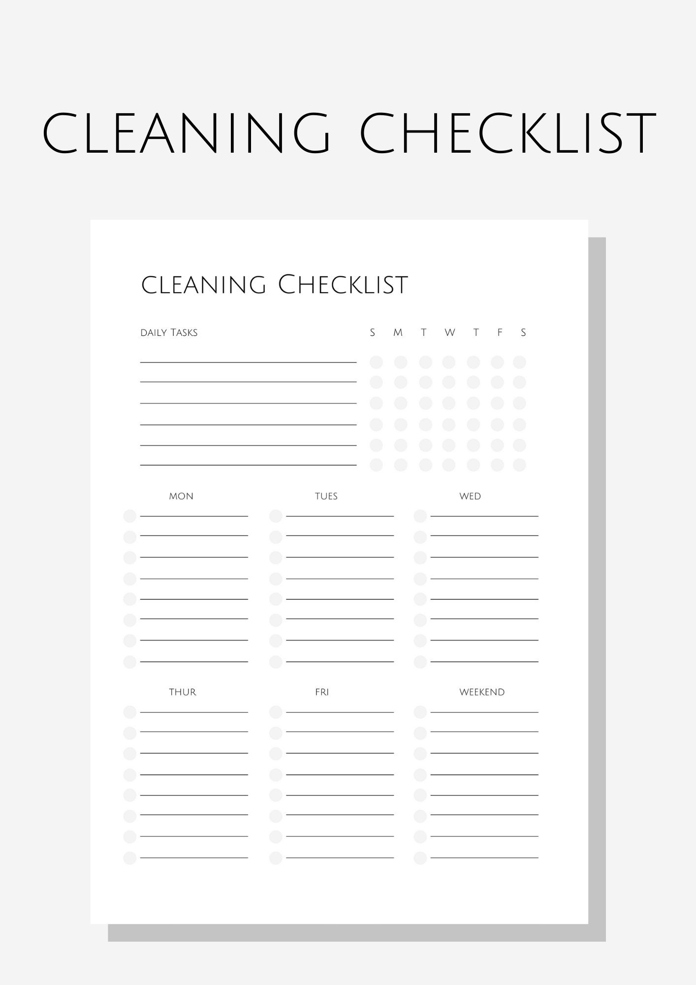 A4 Cleaning Checklist, Weekly Cleaning Checklist, Weekly Cleaning ...