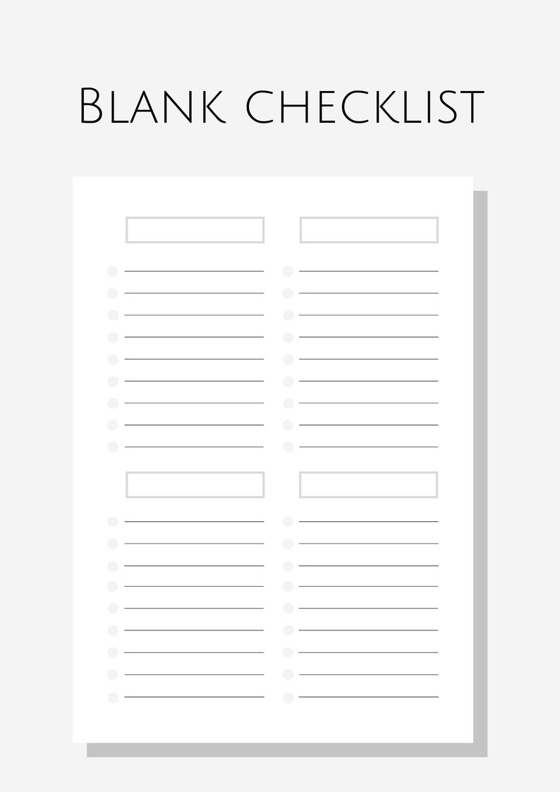 A4 Blank Checklist, Multi-category Checklist, Printable Blank Checklist ...