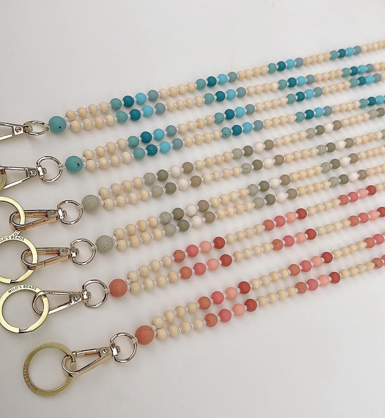 Neutral Wood Blue Brown or Pink Lanyard Silicone Lanyard - Etsy