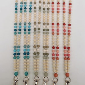 Neutral Wood + Blue, Brown, or Pink Lanyard, Silicone Lanyard, Teacher ...