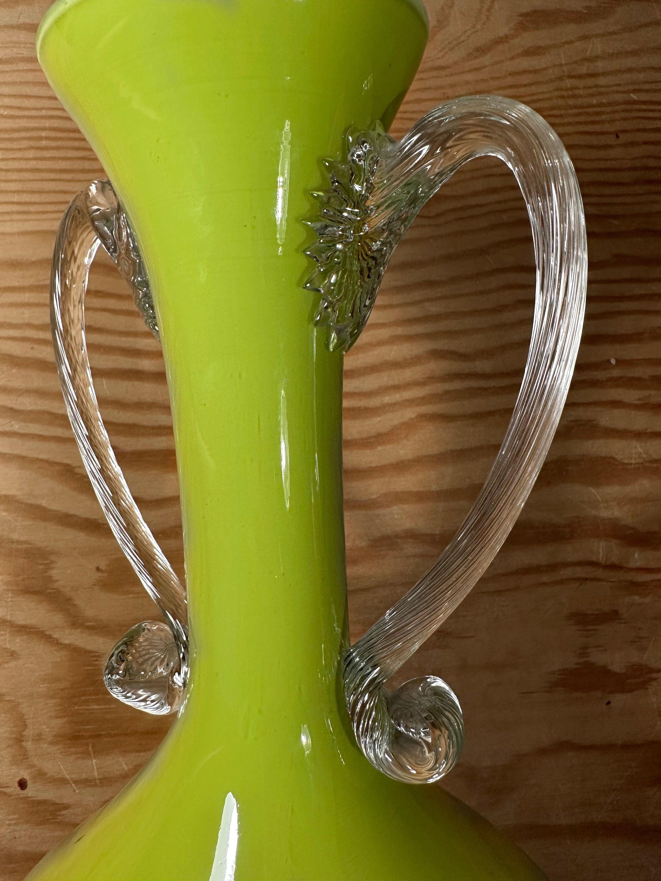 Vintage Handmade Green Opaline Pitcher With Clear Handles. Murano? - Etsy