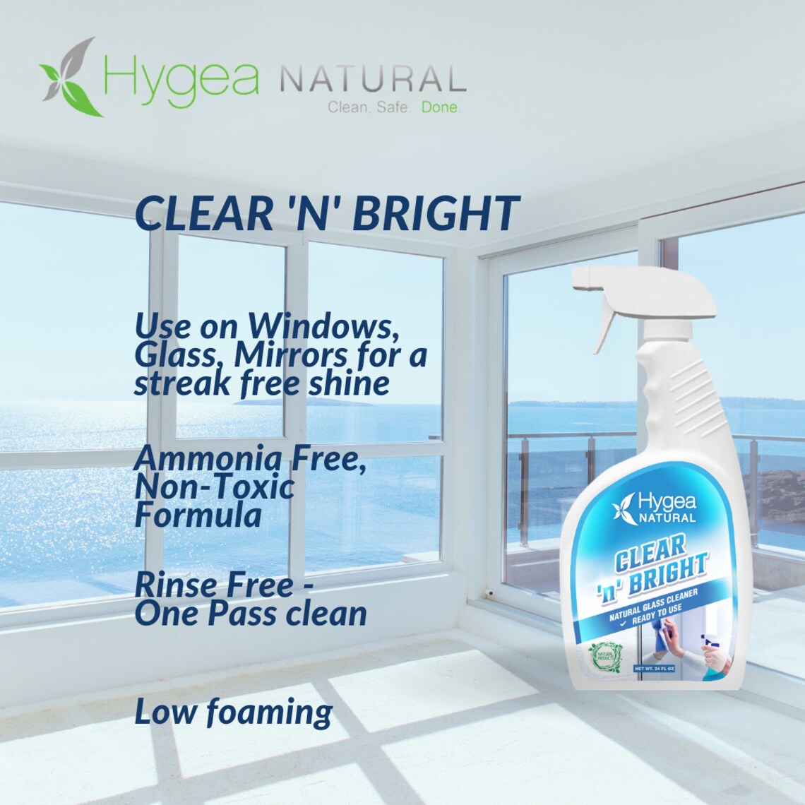 Clear 'n' Bright Non-toxic, Ammonia Free Natural Glass Cleaner Ready to ...