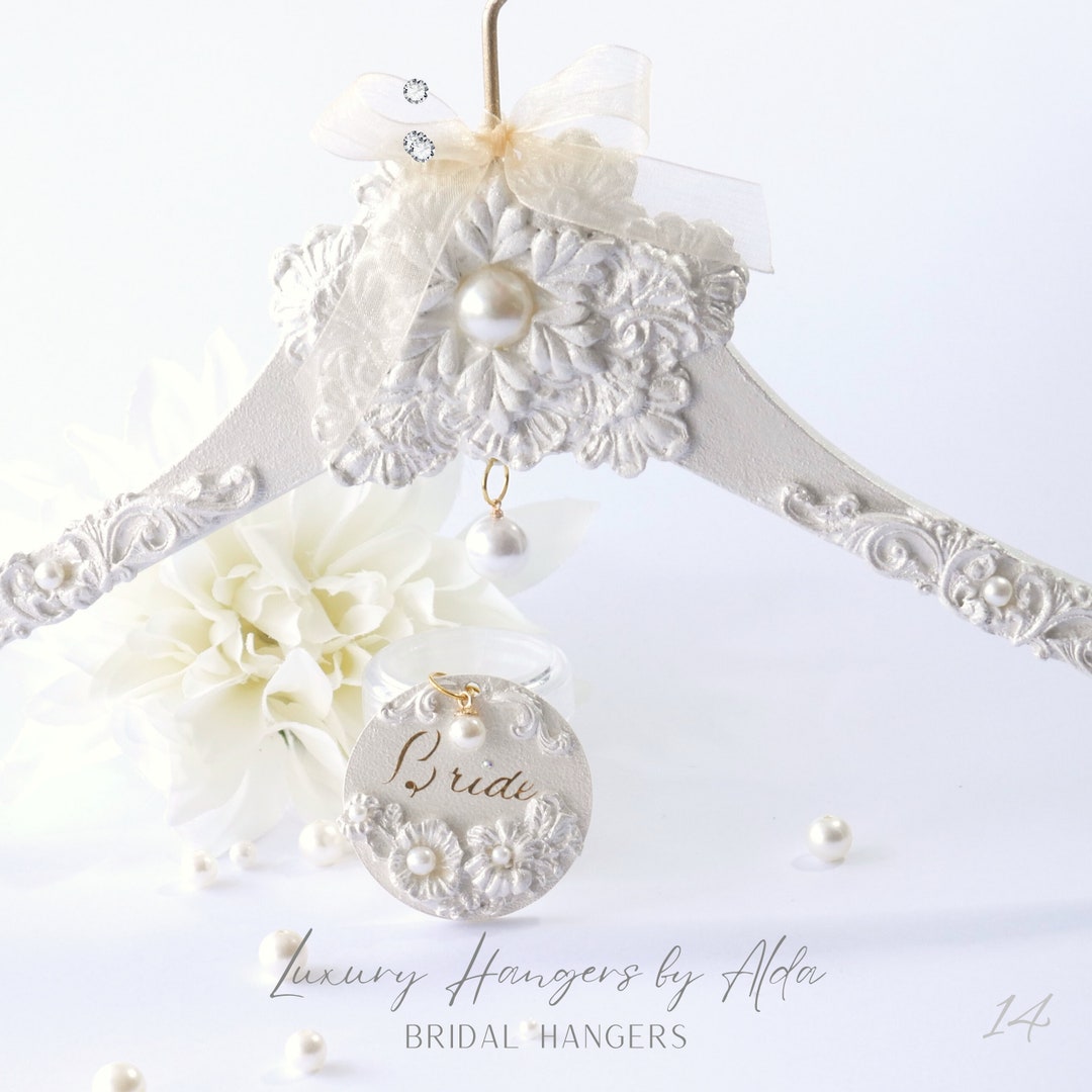 Wedding Dress Hanger, Pearl White Bridal Hanger With Pearls ...