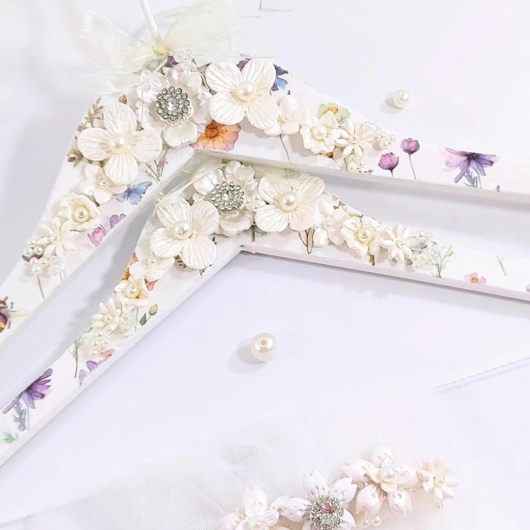 Floral Wedding Dress and Veil Hanger Set, 2 Bridal Hangers, Bridal ...