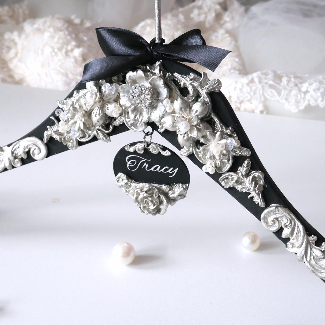 Personalised Black Bridal Hanger, Custom Name Wedding Dress Hanger ...