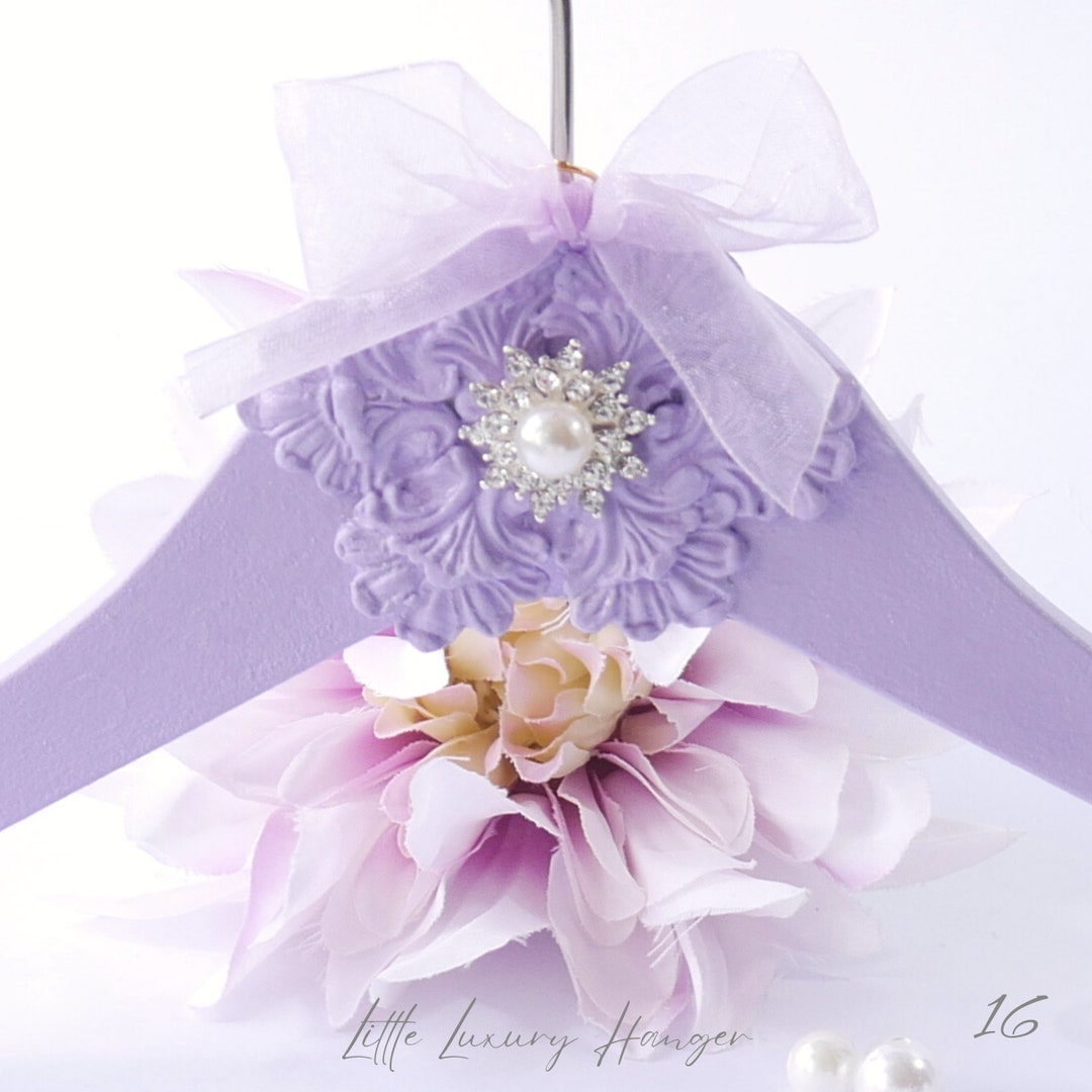 Purple Personalised Flower Girl Hanger With Pearls, Purple Hand Painted ...