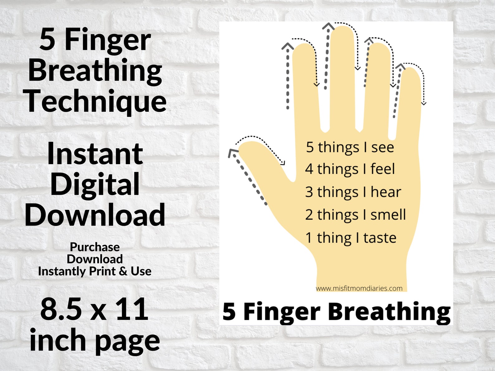 5 Finger Breathing Printable|breathing Visual Aid|mindfullness Exercise ...