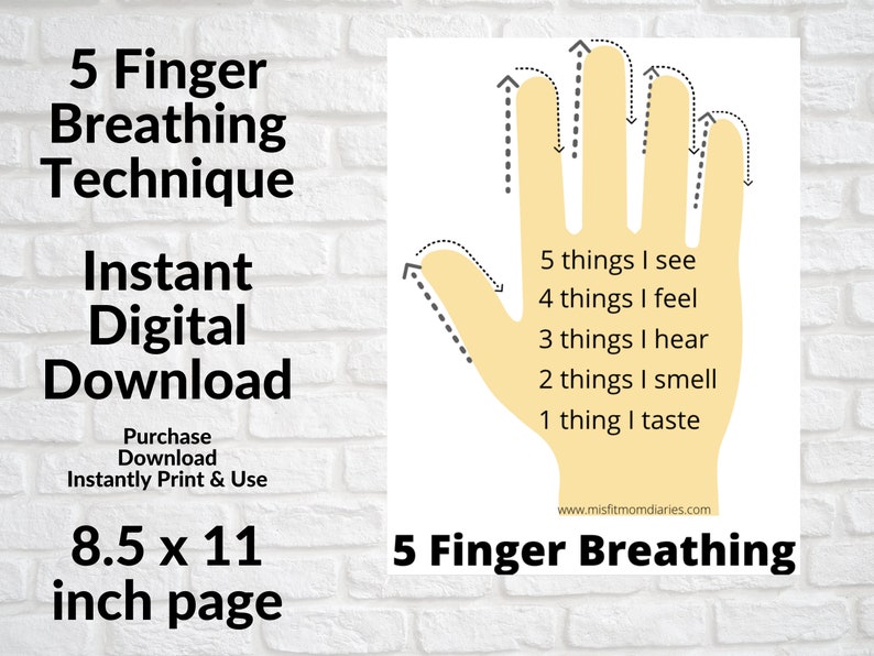 5 Finger Breathing Printable|breathing Visual Aid|mindfullness Exercise ...