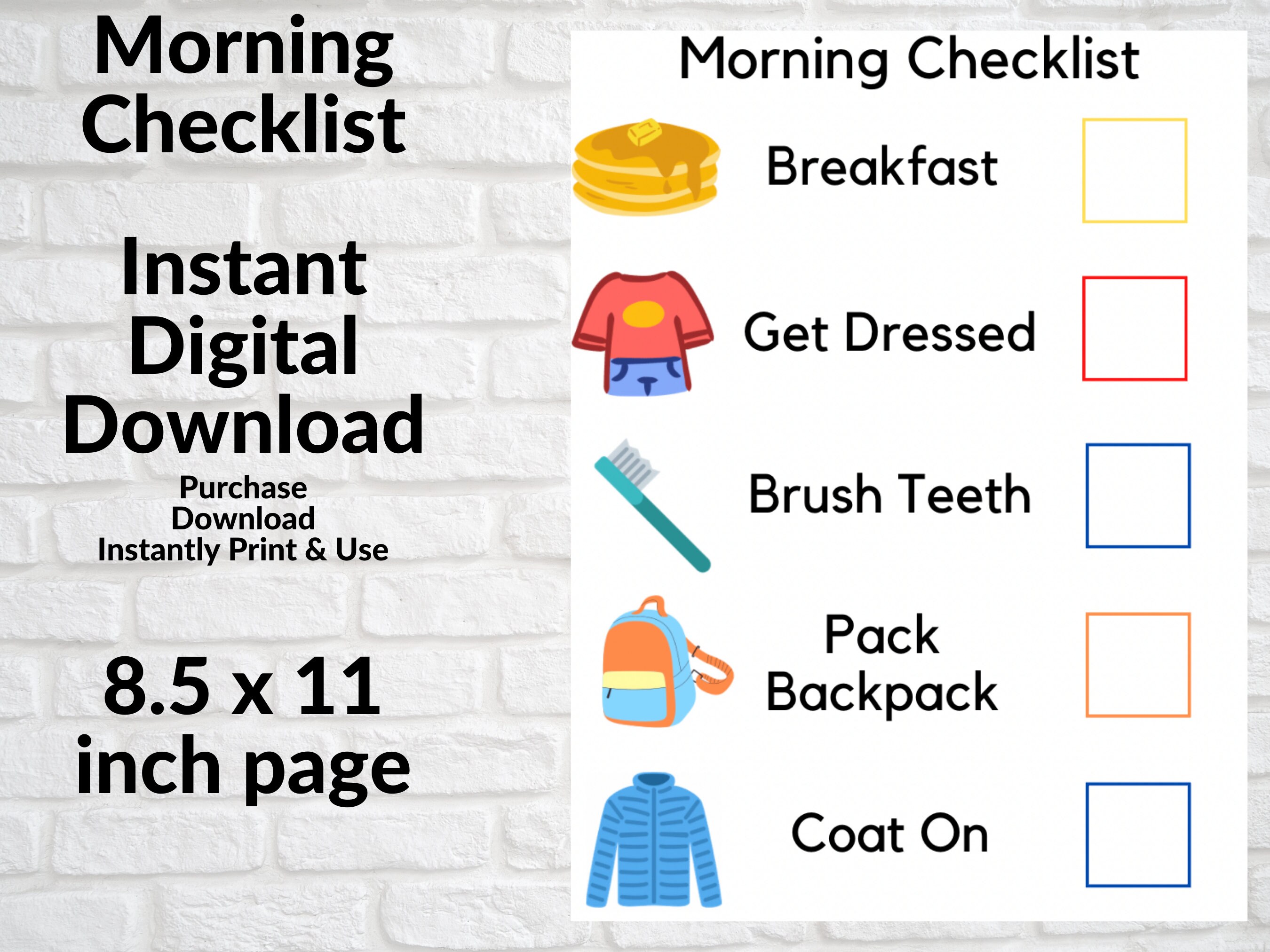 Kids Morning Checklist|morning Checklist|kids Checklist|digital ...